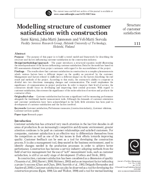 (PDF) Modelling structure of customer satisfaction with construction