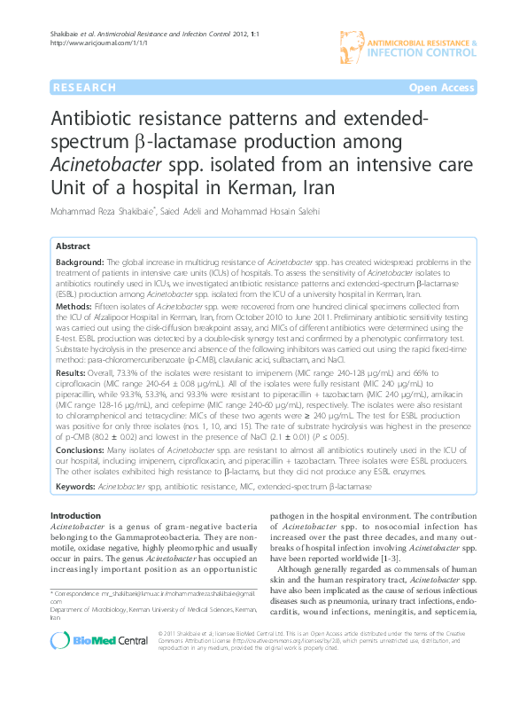 (PDF) Antibiotic resistance patterns and extendedspectrum b-lactamase production among ...
