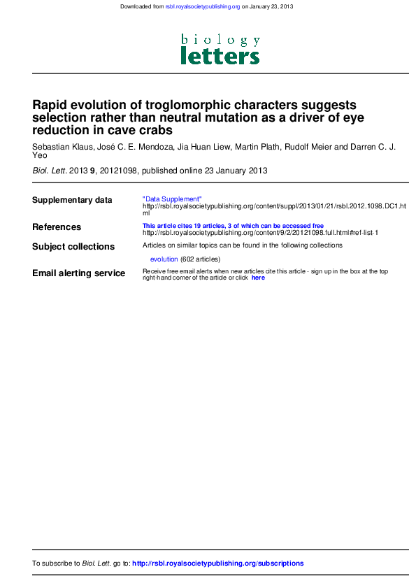 (PDF) Rapid evolution of troglomorphic characters suggests selection ...