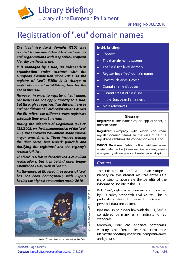 (PDF) Registration of .eu internet domain names