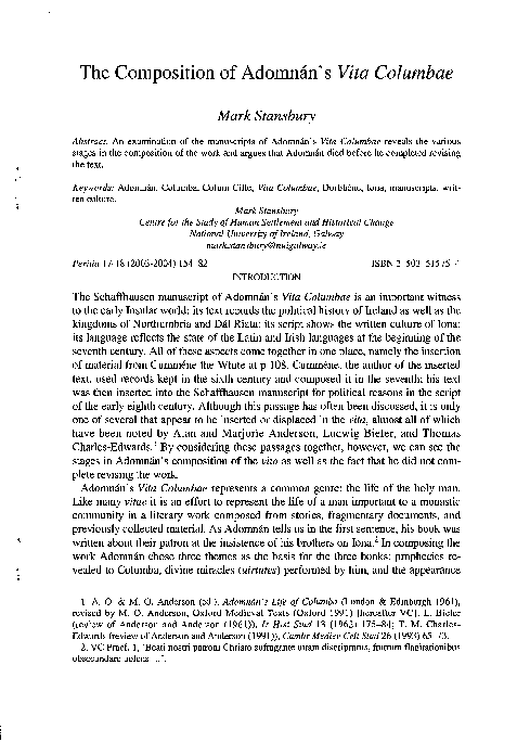 (PDF) The composition of Adomnán's Vita Columbae