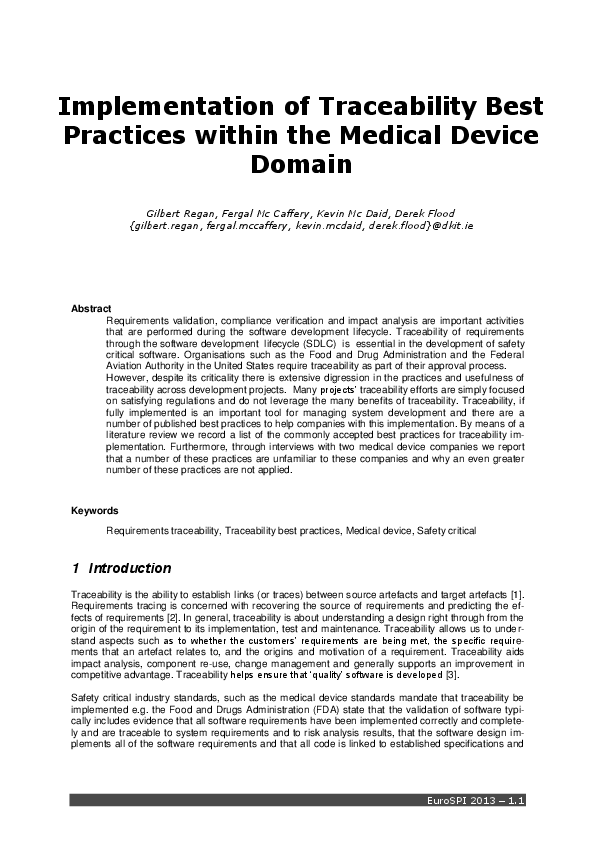 (DOC) Implementation of Traceability Best Practices within the Medical ...