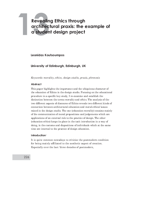 (PDF) Revealing Ethics through Architectural Praxis, the Example of a ...