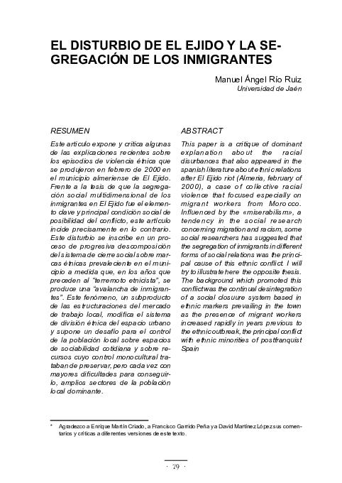 (PDF) El disturbio de El Ejido y la segregación de los inmigrantes