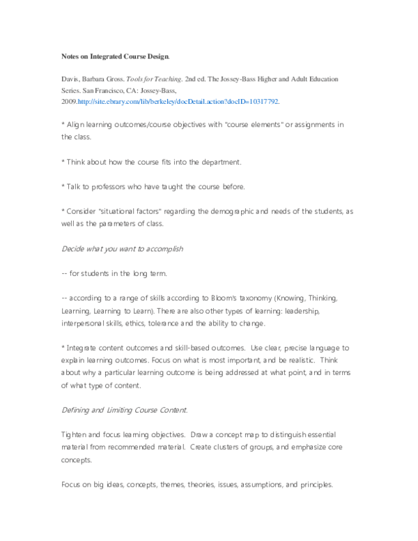 (DOC) Notes on Integrated Course Design