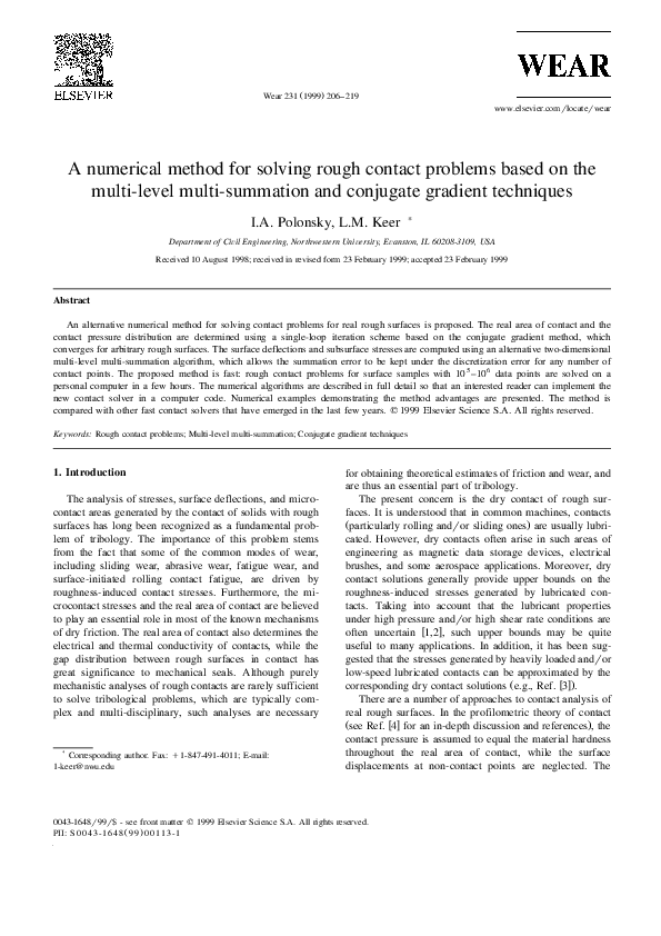 Pdf A Numerical Method For Solving Rough Contact Problems Based On The Multi Level Multi