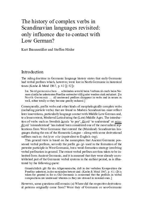 (PDF) The history of complex verbs in Scandinavian re­visited: only ...
