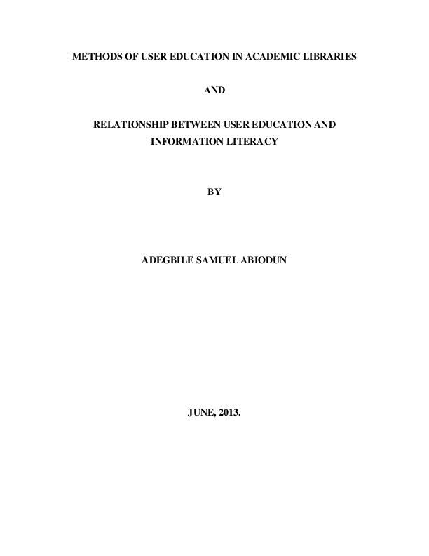 (DOC) USER EDUCATION AND INFORMATION LITERACY IN ACADEMIC LIBRARIES ...