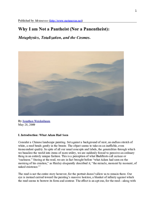 (DOC) Why I am Not a Pantheist (Nor a Panentheist): Metaphysics ...