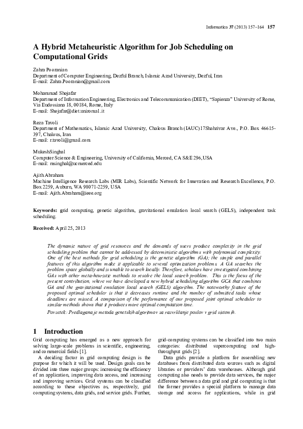 (PDF) A Hybrid Metaheuristic Algorithm for Job Scheduling on Computational Grids