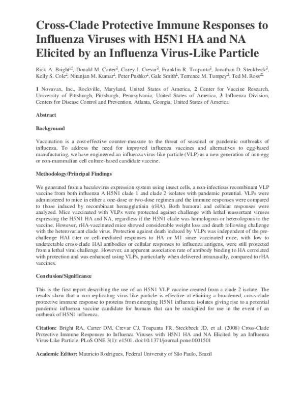 (PDF) Cross-Clade Protective Immune Responses to Influenza Viruses with ...