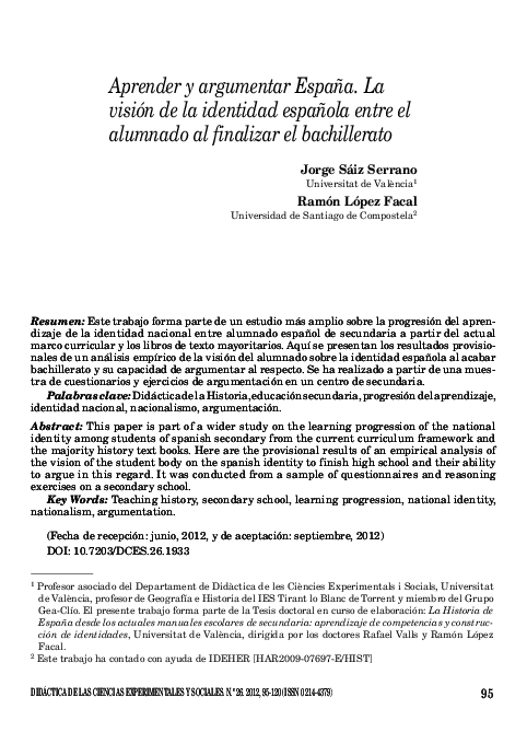 (PDF) "Aprender y argumentar España. La visión de la identidad nacional ...