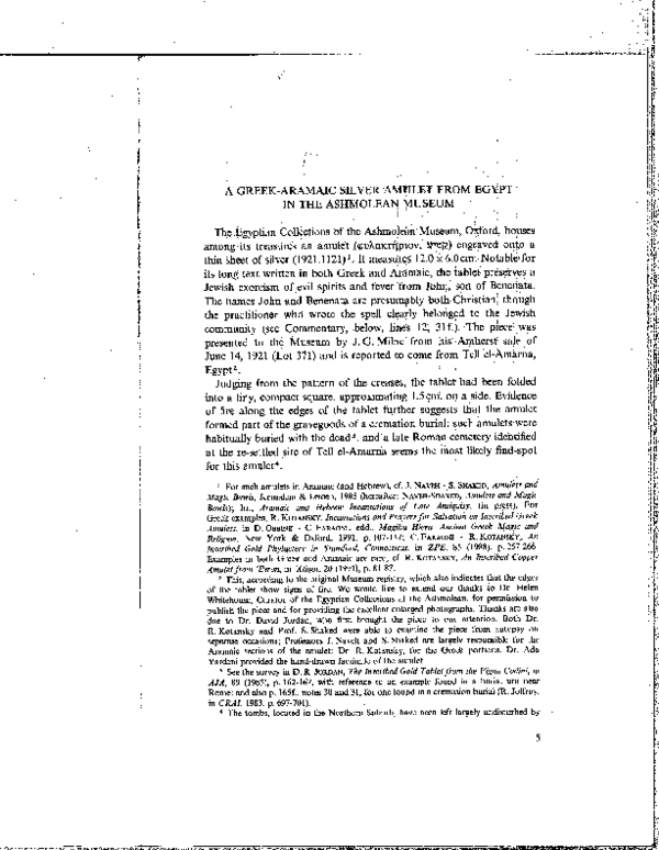 (PDF) A Greek-Aramaic Silver Amulet from Egypt in the Ashmolean Museum