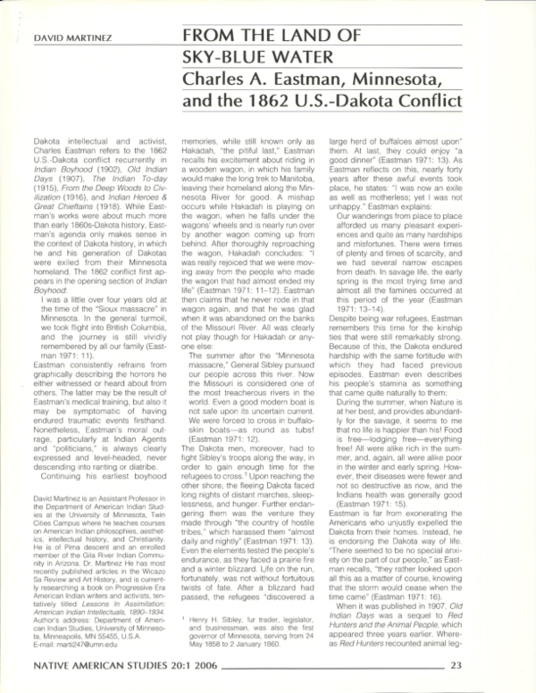 (PDF) From the Land of Sky Blue Water: Charles A Eastman, Minnesota ...