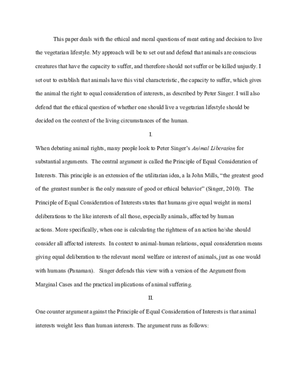 (DOC) Ethics of Meat Eating and Vegetarianism