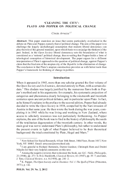 (PDF) Cleaning the City. Plato and Popper on Political Change