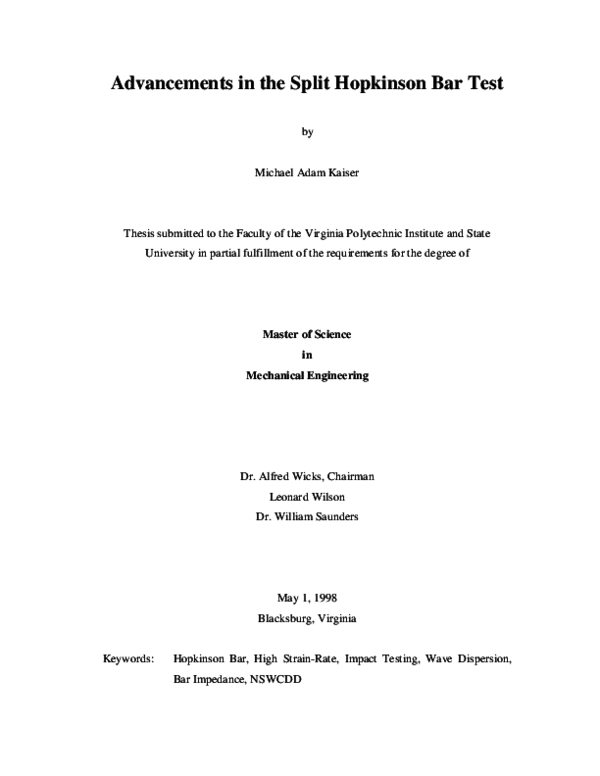 (PDF) Advancements in the Split Hopkinson Bar Test