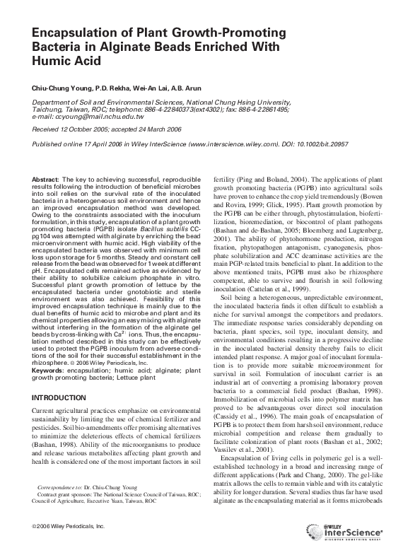(PDF) Encapsulation of Plant Growth-Promoting Bacteria in Alginate ...