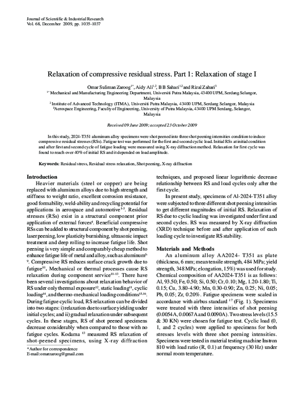 (PDF) Modelling of Residual Stress Relaxation: A Review | Aidy Ali ...
