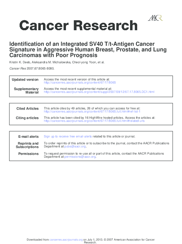 (PDF) Identification of an Integrated SV40 T/t-Antigen Cancer Signature ...