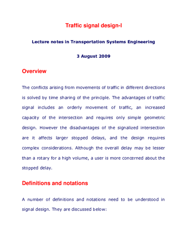 (DOC) Traffic signal design-I Lecture notes in Transportation Systems ...