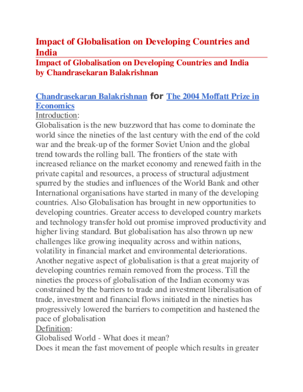 (DOC) Impact of Globalisation on Developing Countries and India Impact ...