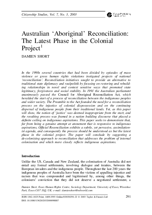 (PDF) Australian 'Aboriginal' Reconciliation: The Latest Phase in the ...