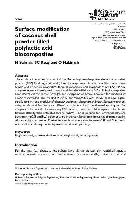 (PDF) Surface Modification of Coconut Shell Powder Filled Polylactic ...
