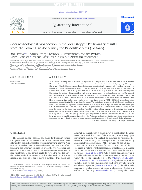 (PDF) Geoarchaeological prospection in the loess steppe: Preliminary ...