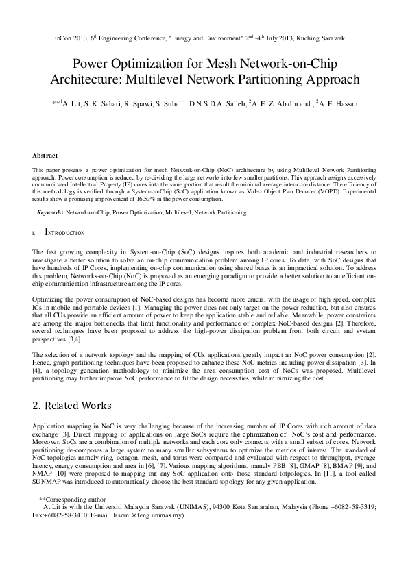 Pdf Power Optimization For Mesh Network On Chip Architecture Multilevel Network Partitioning