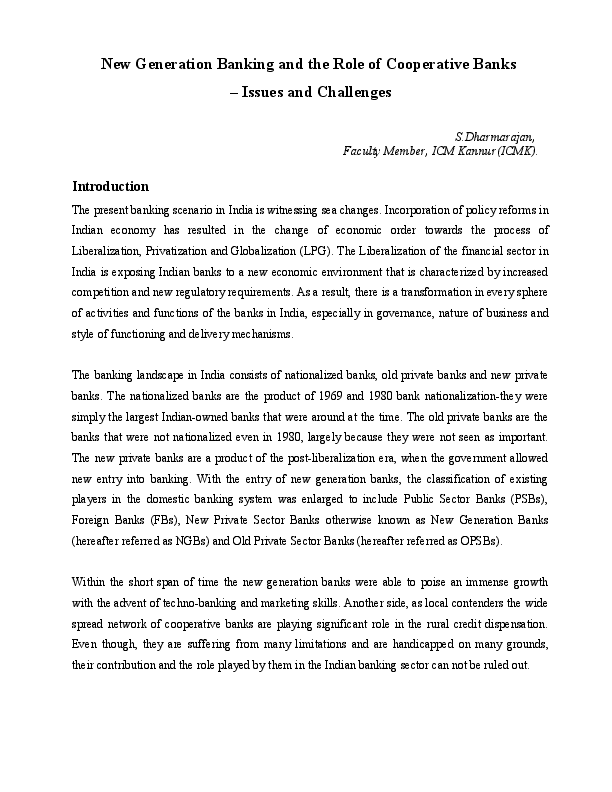 (DOC) New Generation Banking and The Role of Cooperative Banks Issues ...