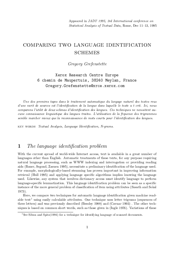 (PDF) Comparing Two Language Identification Schemes