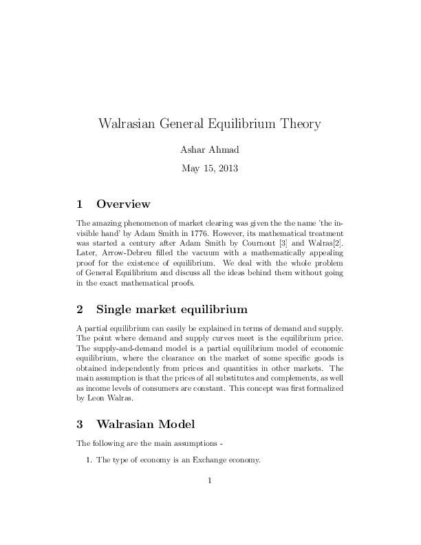 (PDF) Walrasian General Equilibrium Theory