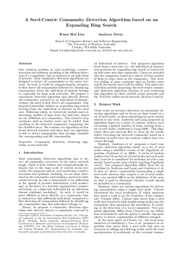 Pdf A Seed Centric Community Detection Algorithm Based On An