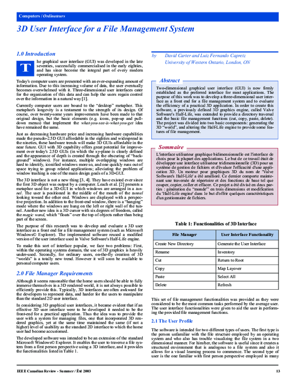 3D User Interface for a File Management System