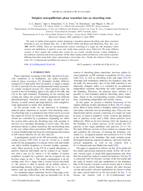 Pdf Simplest Nonequilibrium Phase Transition Into An Absorbing State