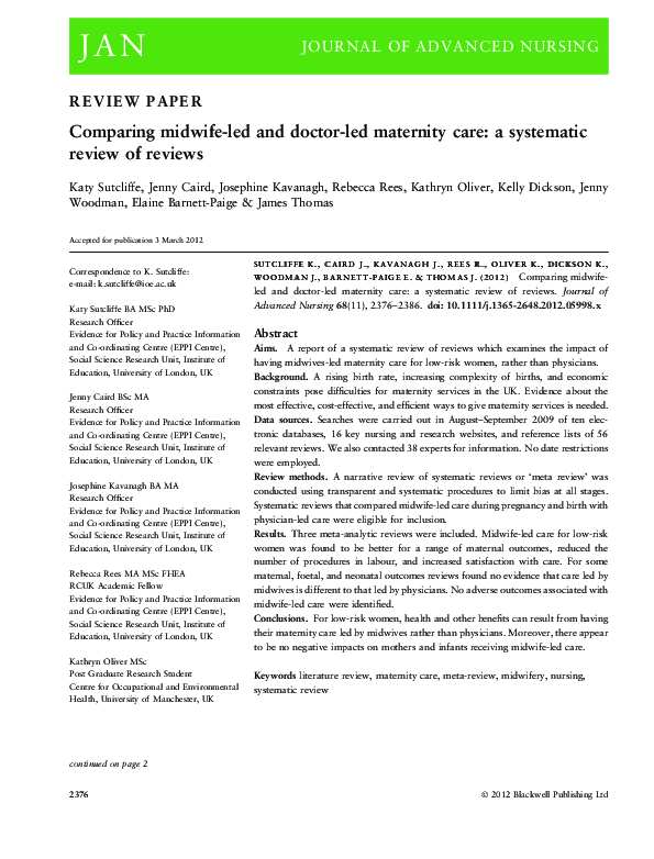 (PDF) Comparing midwife-led and doctor-led maternity care: a systematic ...