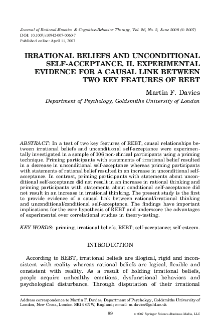 (PDF) IRRATIONAL BELIEFS AND UNCONDITIONAL SELF-ACCEPTANCE. II ...