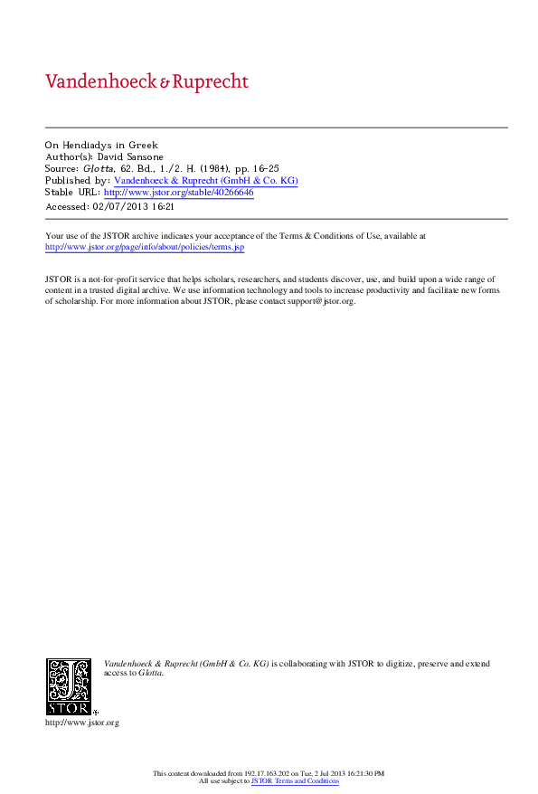 On Hendiadys in Greek