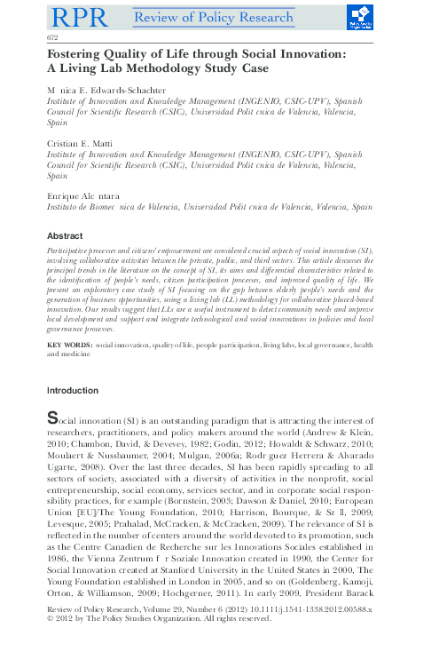 (PDF) Fostering Quality of Life through Social Innovation: A Living Lab ...