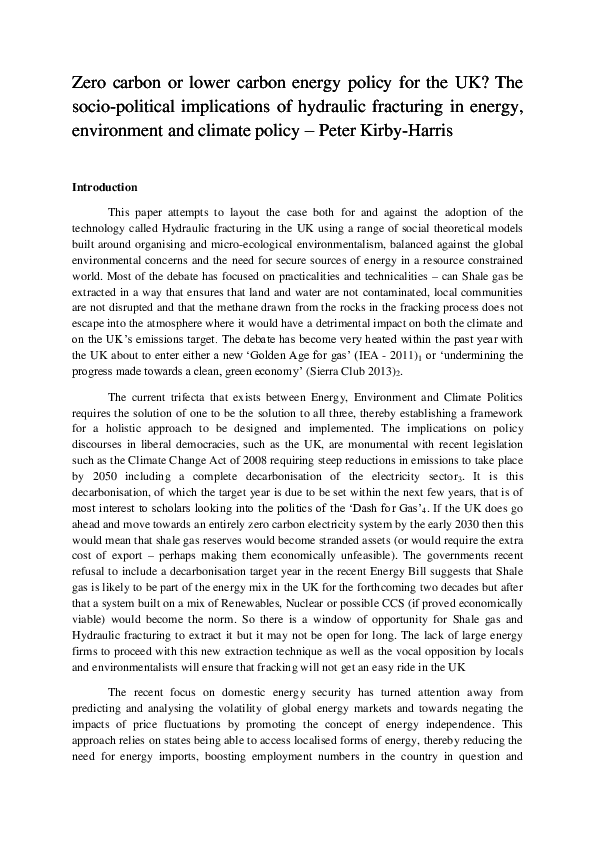 (DOC) Zero carbon or lower carbon energy policy for the UK