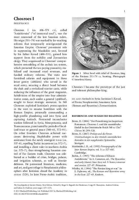 (PDF) 'Chosroes I' in R.S. BAGNALL et al. (edd.), The Encyclopedia of ...