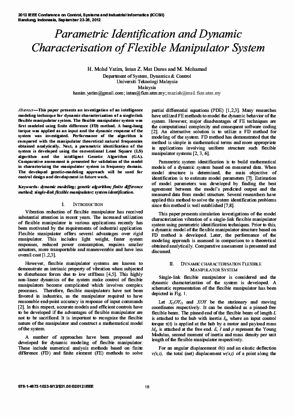 Pdf Parametric Identification And Dynamic Characterisation Of