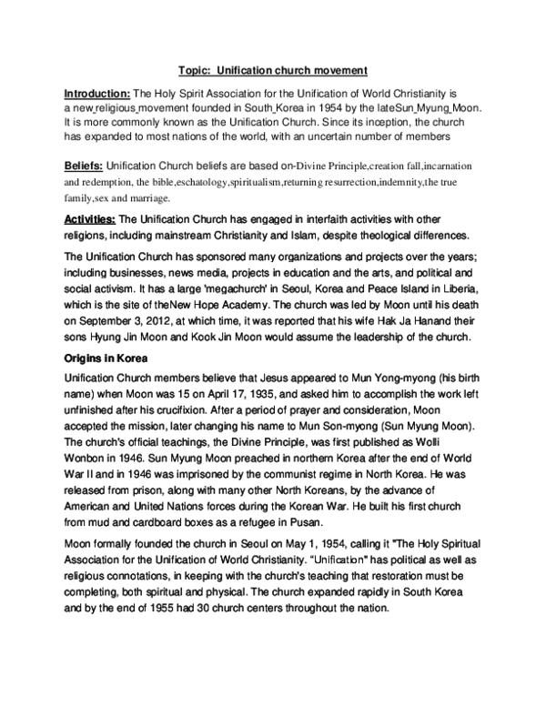 (DOC) unification church movement