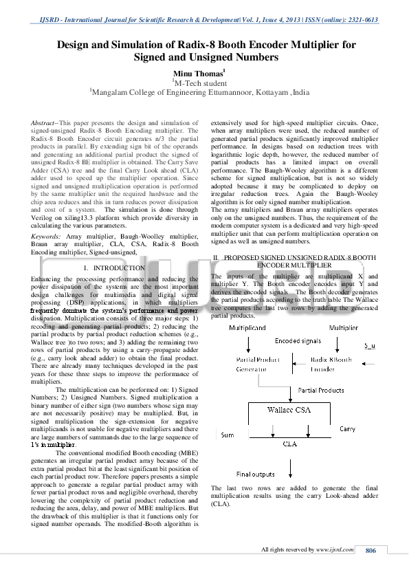 Pdf Design And Simulation Of Radix 8 Booth Encoder Multiplier For Signed And Unsigned Numbers