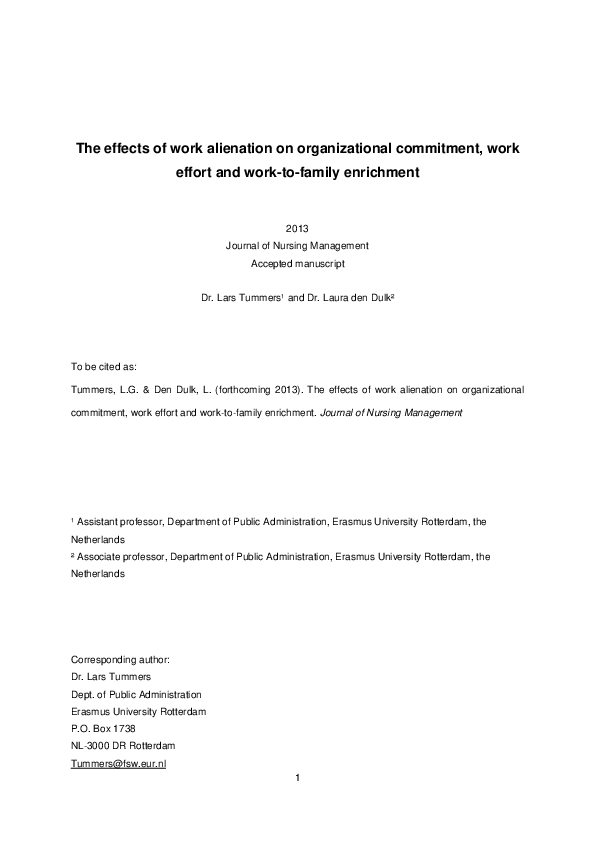 (PDF) The effects of work alienation on organizational commitment, work ...