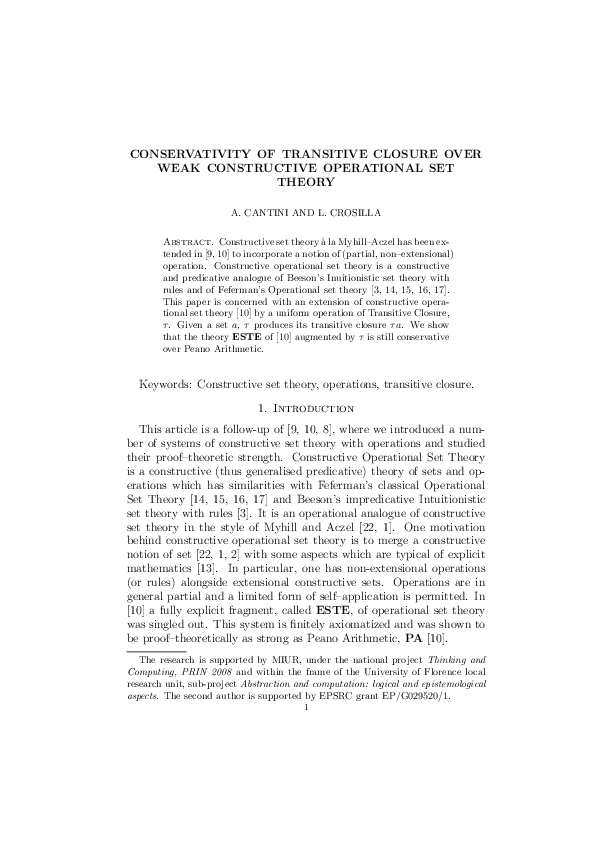(PDF) Conservativity of transitive closure over weak constructive operational set theory