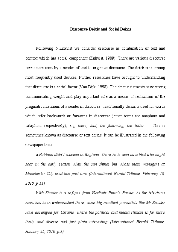 (DOC) Discourse Deixis and Social Deixis