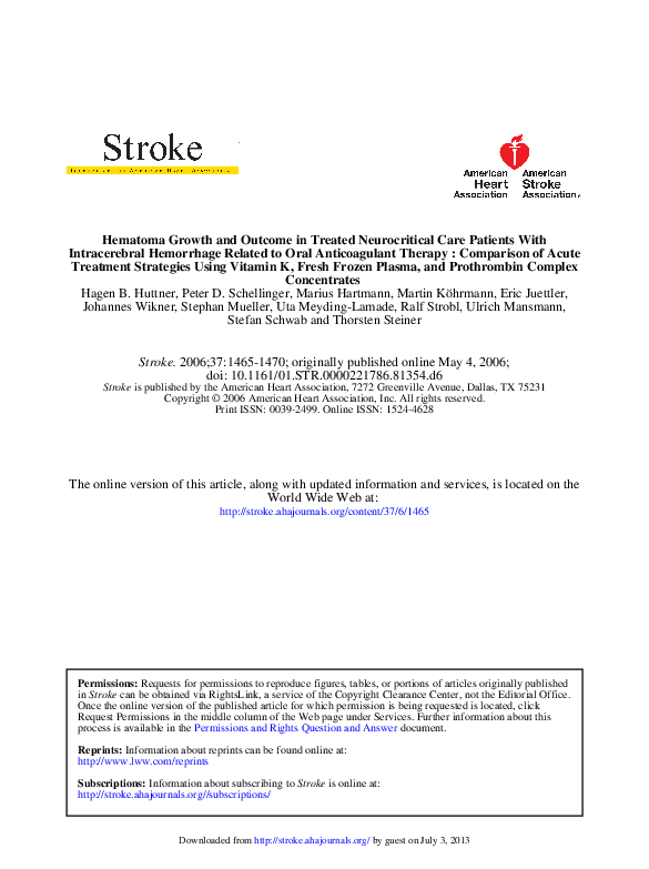 (PDF) Management and Prognostic Features of Intracerebral Hemorrhage ...