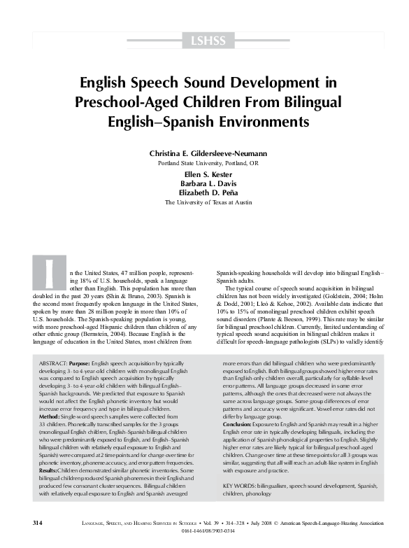 (PDF) English Speech Sound Development in Preschool-Aged Children From ...